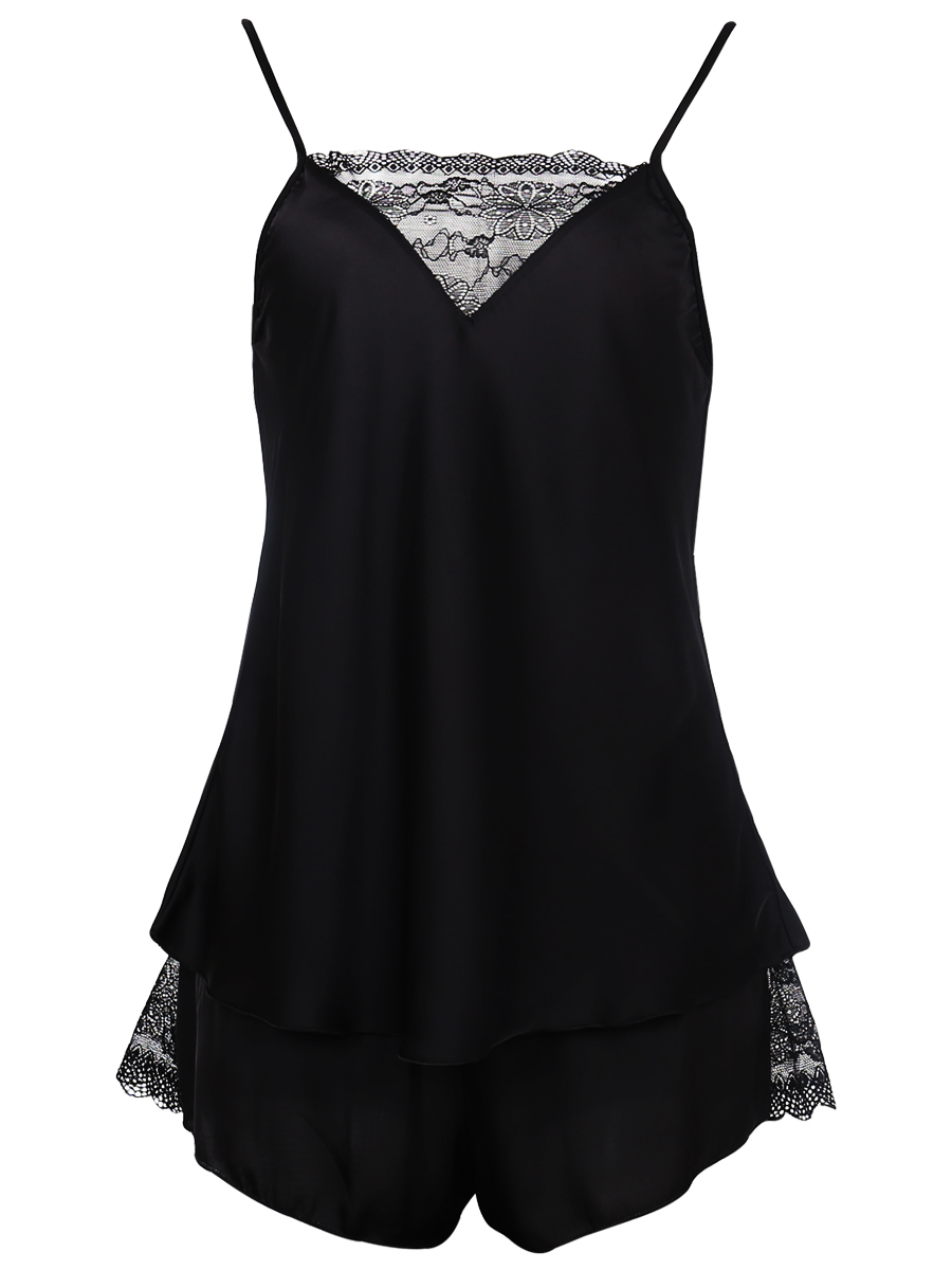 Buy Wholesale Women Deep V Lace Camisole Satin Pajamas Short Set ...