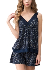 Buy Wholesale Women V Neck Lace Floral Print Pajama Set Sleepwear ...