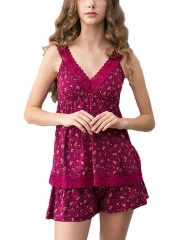 Buy Wholesale Women V Neck Lace Floral Print Pajama Set Sleepwear ...